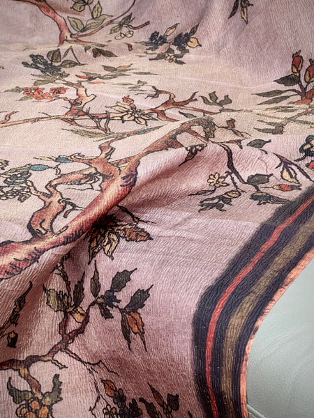 A story of a Tree in Tussar Tissue Crushed Saree – Geetha Creation